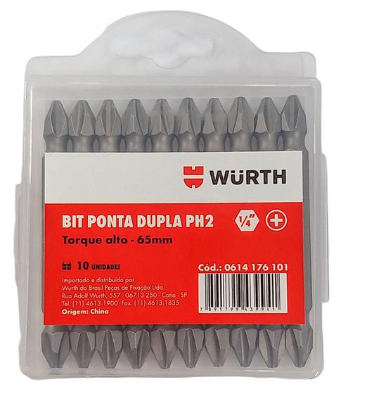 Bit Ponta Dupla Ph2 Torque Alto 65Mm Magnetico 10Un Wurth - Jogo de ...