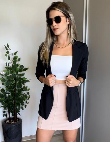 Blazer Alfaiataria Longo Acinturado Plus Size Donna Della Store Cr