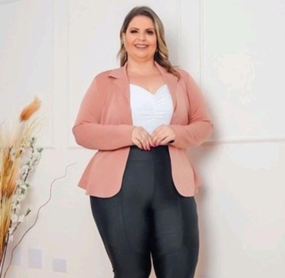 Blazer Curto Acinturado Plus Size Neoprene Prestige Moda Blazer