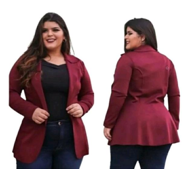 Blazer Max Longo Acinturado Plus Size Neoprene Prestige Moda Blazer