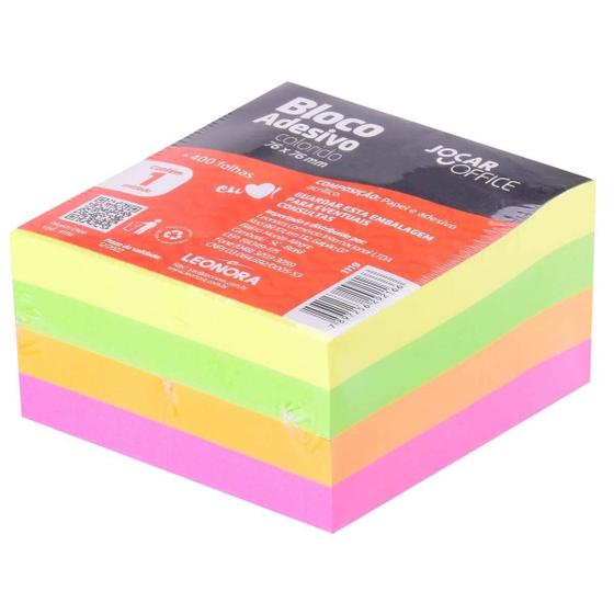 Bloco Adesivo Post-it Neon 76X76MM 400 Folhas Jocar - Bloco de Notas ...