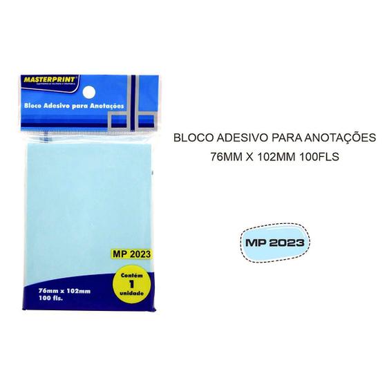 Bloco de Notas Adesivas Azul 76x102mm com 100 Folhas Masterprint MP2023 ...