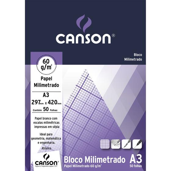 Bloco de Papel Canson Milimetrado Estudante 60g A3 50 Folhas - Papéis ...