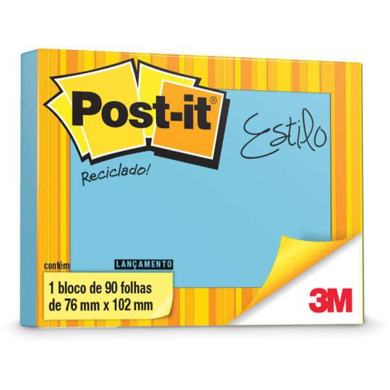 Bloco De Recado Post-It 657 Azul Reclado 76X102Mm 90Fl - Planeta ...