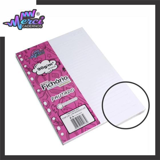 Bloco fichario colegial colorido com furos - MERCI - Folha de Fichário ...