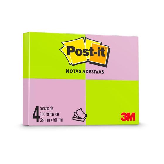 Bloco Post-It 3M 38x50 mm - 4 Blocos c/100 Fls cada - Bloco Adesivo ...