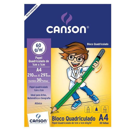 Bloco Quadriculado A4 Canson 60G 7095 30 Folhas - Bloco de Desenho ...