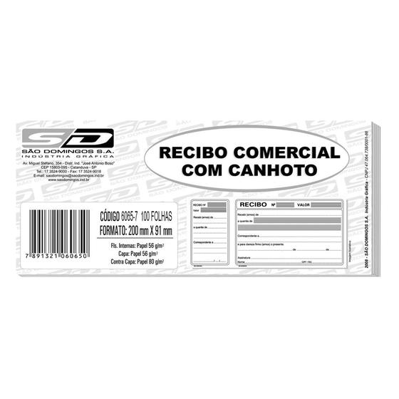 Bloco Recibo Comercial Com Canhoto 100 Folhas 6065-7 São Domingos - S.DOMINGOS - Recibo ...
