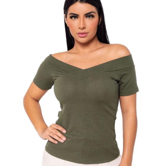 Blusa Canelada Ombro A Ombro Blusinha Manguinha Feminina Blanco Store