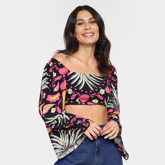 Blusa Cropped My Favorite Things Manga Longa Bufante Feminina - My ...