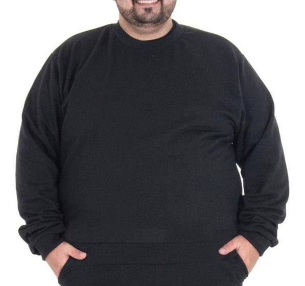 Blusa Moletom Sem Capuz Gola Careca Liso Unissex Plus Size - Bronks ...