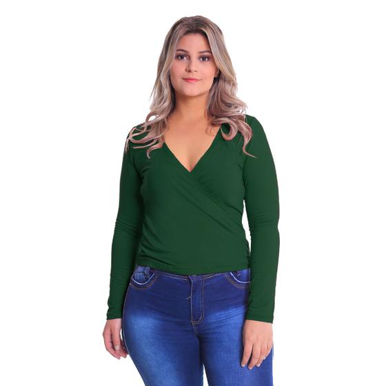 Blusa Transpassada Manga Longa Plus Size - La Biaki - Roupas Femininas ...