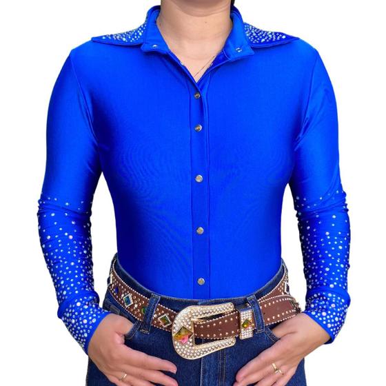 Body Country Estilo Camisa Com Brilho Feminino Manga Longa - Roz ...