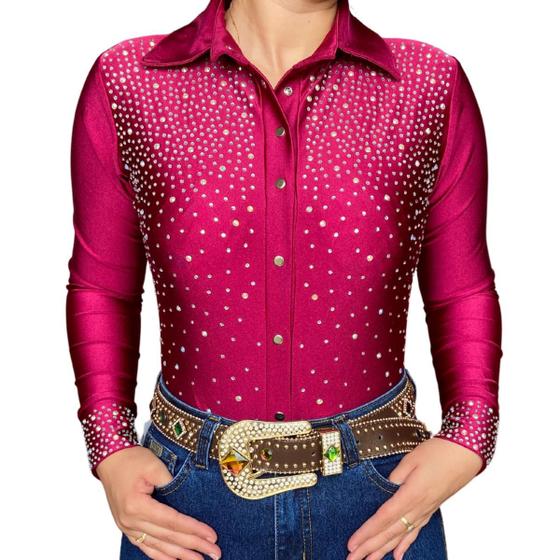 Body Country Feminino Tipo Camisa Manga Comprida Com Brilho - Roz ...