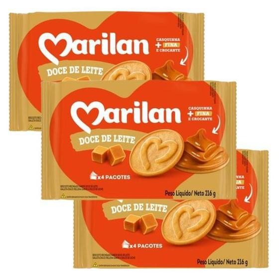 Bolacha Biscoito Marilan Recheio Doce de Leite Kit 3 Un 216g - Biscoito ...