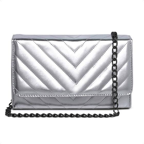 Bolsa Clutch Prata Prateada De Mao Feminina Alça Corrente CM SHOES ...