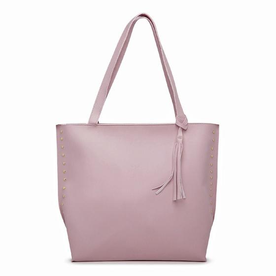 Bolsa Grande Sacola Amanda Block com Zíper Detalhes Laterais e Alça de ...