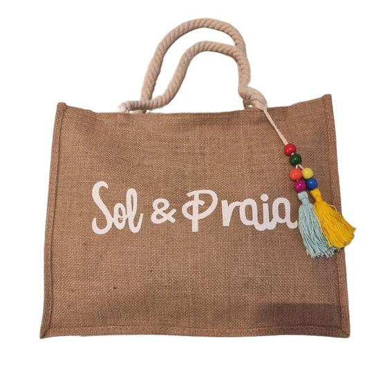 Bolsa JUTA com Chaveiro SOL E PRAIA Escrito Moda Verão - via bolsa ...