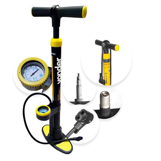 Bomba de Ar Vonder 60cm Bico Duplo Encher Pneu de Bicicleta Bike Carro Moto com Manometro ...