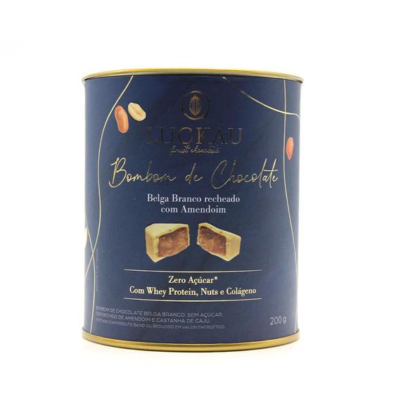 Bombom de Chocolate Belga Branco com Amendoim Zero Açúcar Luckau 200g ...