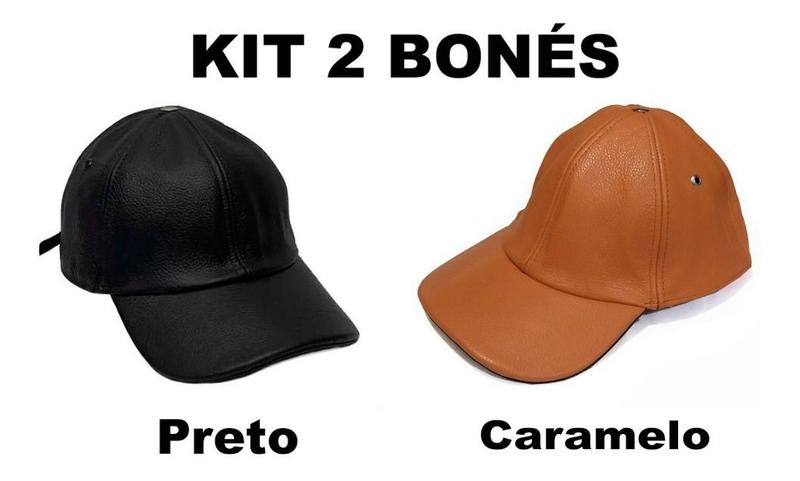 Boné De Couro 100% Couro Legítimo Kit 2 Bonés Preto+caramelo Cor Preto ...