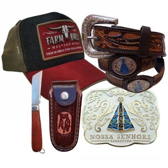 Boné + Fivela + Cinto + Bainha Com Canivete Kit Unissex Luxo - Selaria ...