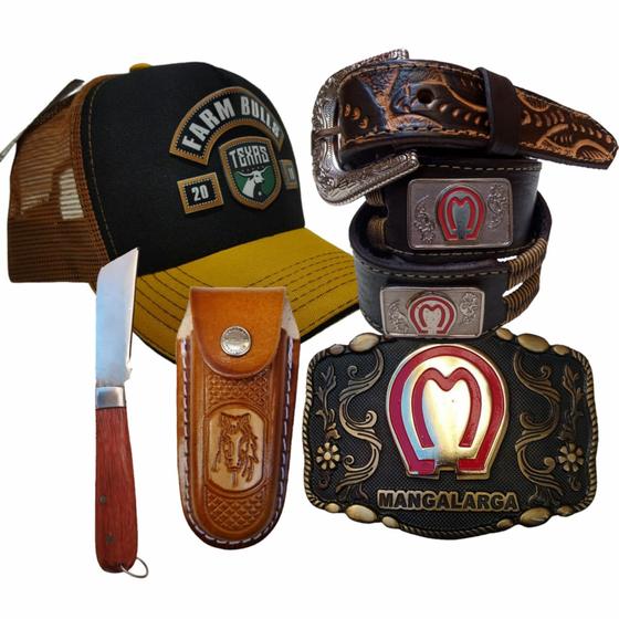 Boné + Fivela + Cinto + Bainha Com Canivete Kit Unissex Luxo - Selaria ...