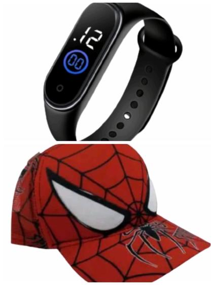 Bone infantil miquei , patrulha canina e homen aranha , mais relógio ...