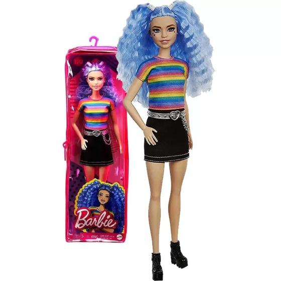 Boneca Barbie Fashionista Cabelo Azul Blusa Arco-íris Modelo 170 Mattel ...