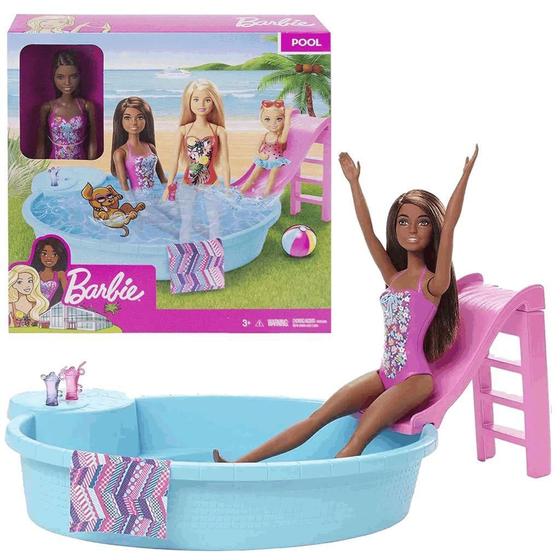 Boneca Barbie Negra Com Piscina E Acessórios Verão Da Barbie - Mattel ...