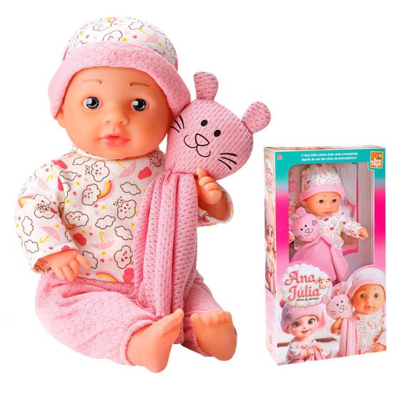 Boneca Bebe Ana Julia Hora De Dormir 34 Cm Roupinha Rosa E Naninha De ...