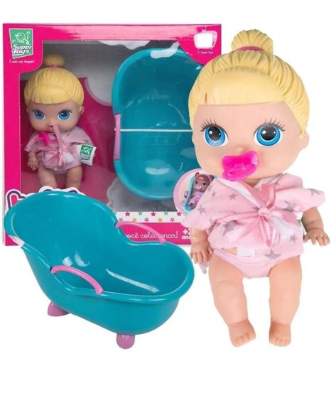 Boneca Bebê Baby Collection Mini Banheira e Chupeta - Super Toys ...