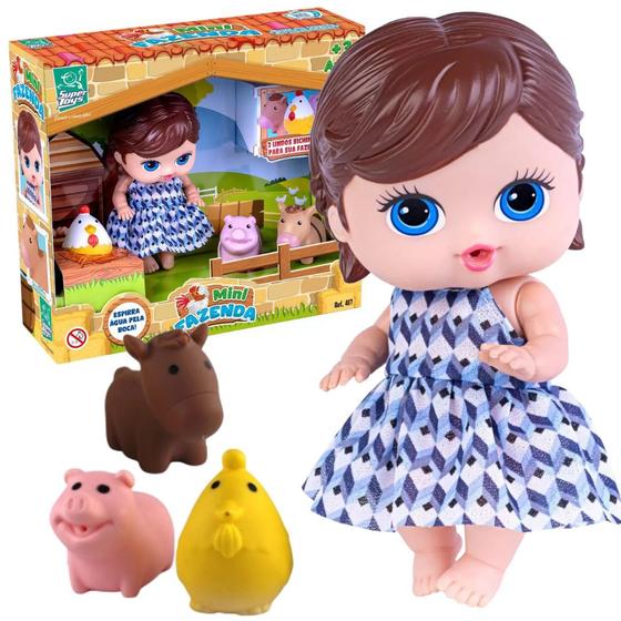 Boneca Bebê Menina Pequena Coleção Mini Fazendinha Animais Presente Dia ...