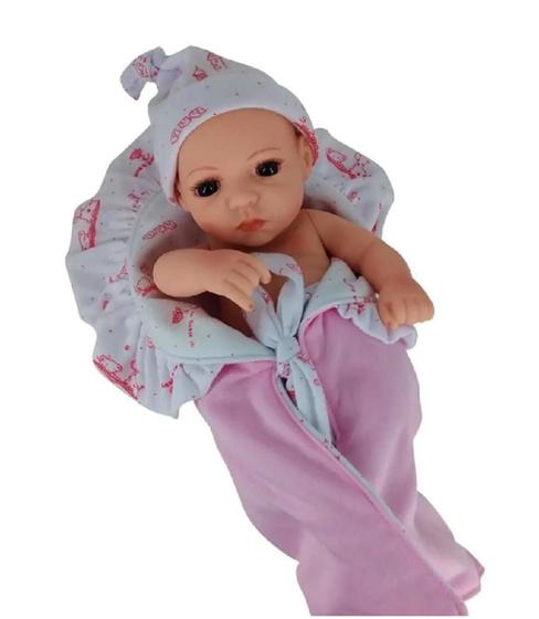 Boneca Bebe Reborn Laura Baby Mini 100% Vinil Macio 3 Acessórios ...