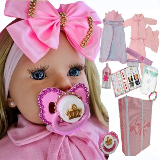 Boneca Bebe Reborn Loira + Enxoval 19 Itens Menina Barata Bebê Reborn ...