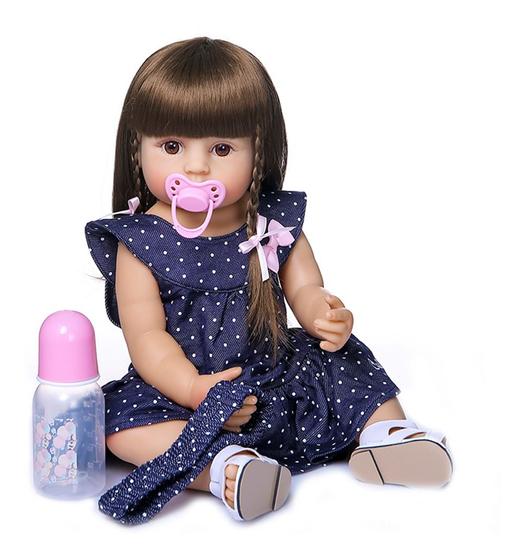 Boneca Bebê Reborn Silicone Menina Cabelos Longos Olhos Castanhos 55cm Brastoy Original ...