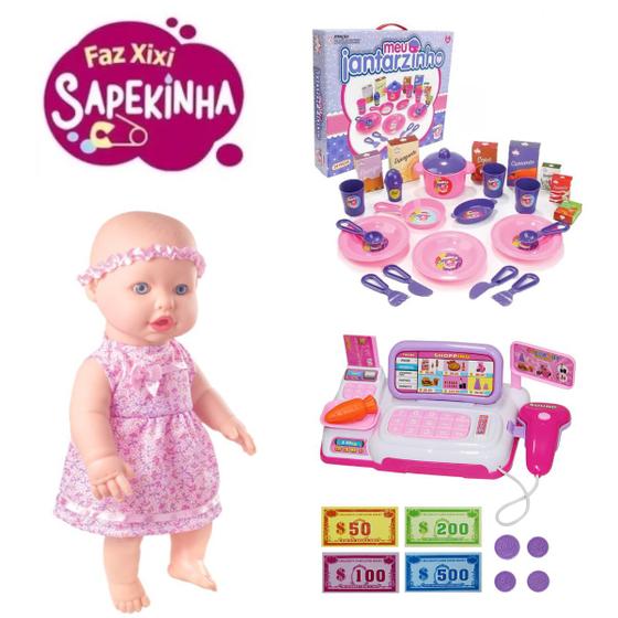 Boneca Bebê Sapeka Faz Xixi + Caixa Registradora e Jantar - Milk ...