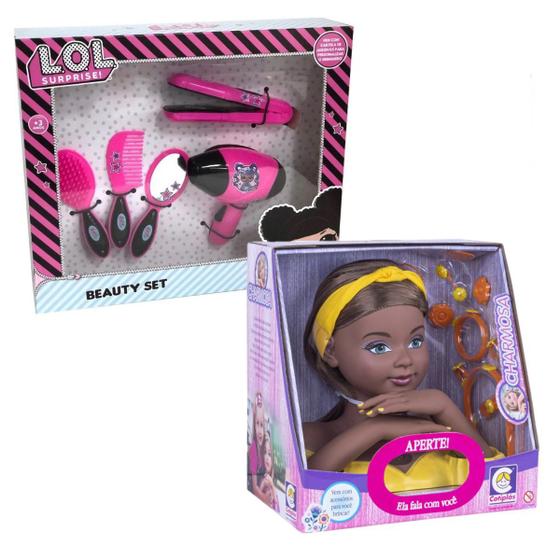 Boneca Busto Charmosa Negra + Kit Salão Beleza LOL Surprise - Cotiplás ...