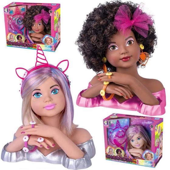 Boneca Busto Charmosa Pentear Cabelo Acessórios Cabeleireira - Cotiplás ...