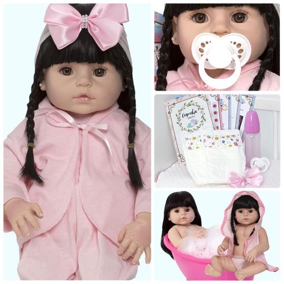 Boneca Estilo Reborn Baby Alive Cabelo Longo Morena Roupão - Cegonha ...