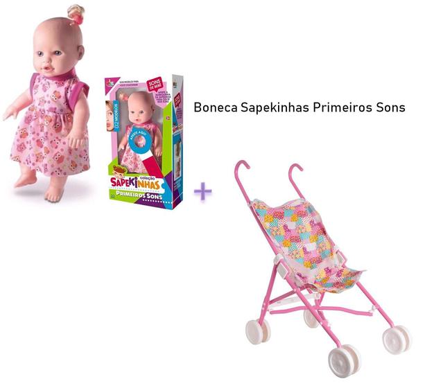 Boneca que fala Sapekinhas Primeiros Sons + carrinho de boneca passeio ...
