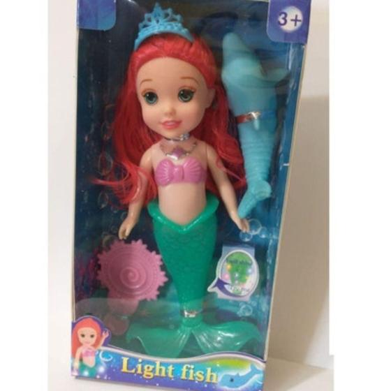 Boneca Sereia Ariel Acende Luz Colorida 20 Cm Princesas - NIPO CENTER ...