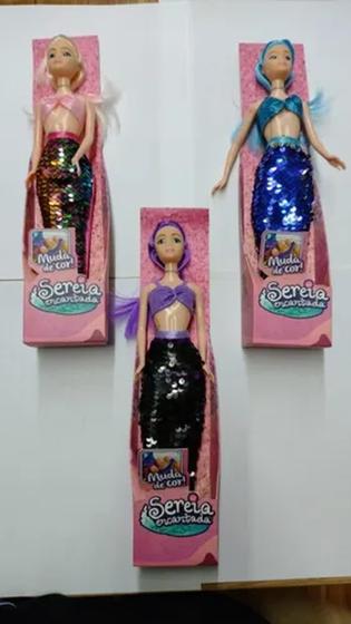 Boneca Sereia Encantada. Cauda Lantejoula Muda De Cor - Arts Malfi ...