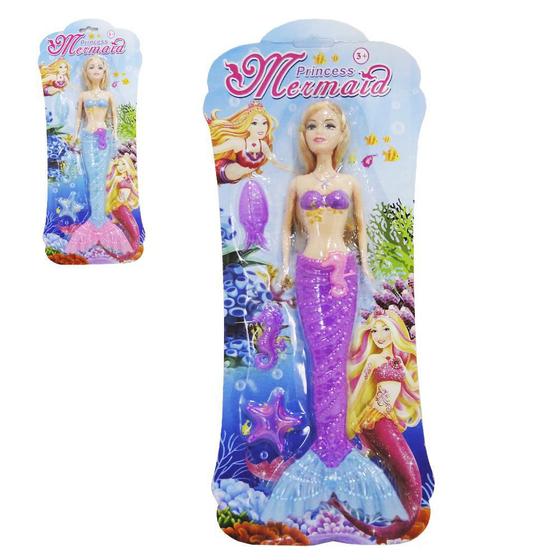 Boneca Sereia Mermaid Com Luz + Acessórios A Bateria 4 Peças - Bonecas ...