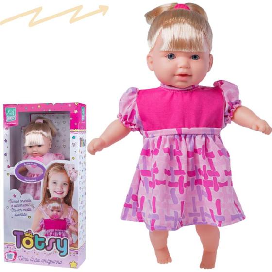 Boneca Totsy com Cabelo e Chupeta Fala Frases e canta musica 42cm ...