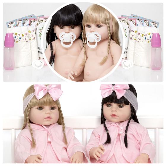 Bonecas Bebe Reborn Gêmeas Meninas Corpo de Vinil Siliconado - Cegonha ...