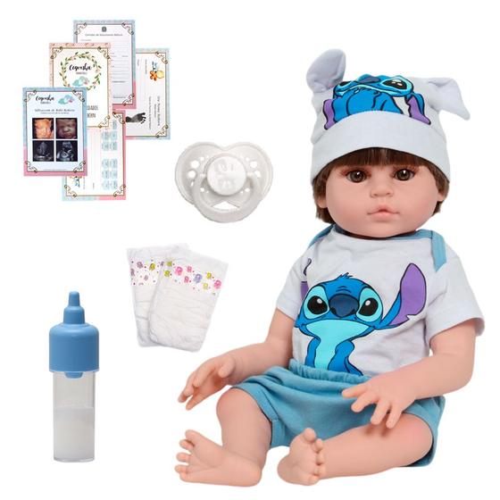 Boneco Bebê Reborn C/ Conjunto Stitch Articulado Siliconado - Cegonha ...