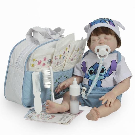 Boneco Bebê Reborn Menino Fio a Fio Enxoval Stitch Completo - Cegonha Reborn Dolls - Bonecos ...