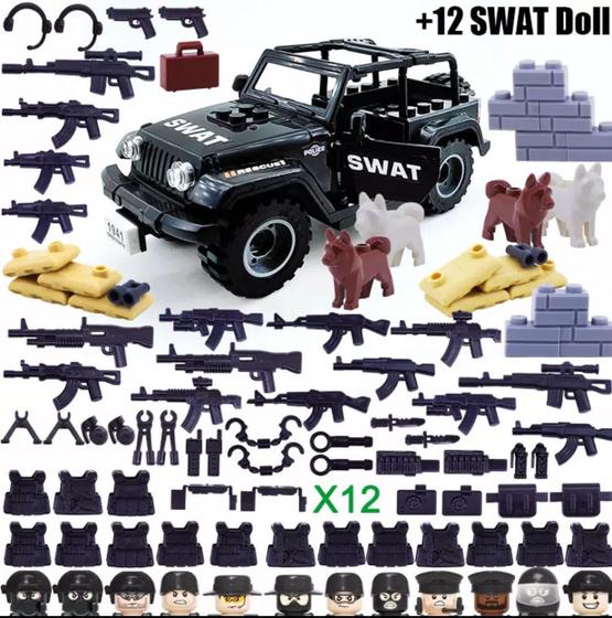 Boneco Blocos de Montar Super Kit 12 Soldados Swat Jeep Big - Mega ...