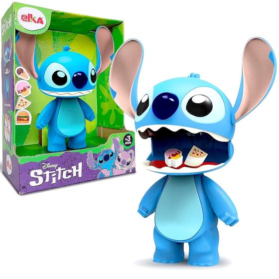 Boneco Lilo Stitch Articulado 23cm com comidinhas Abre e Fecha Boca ...